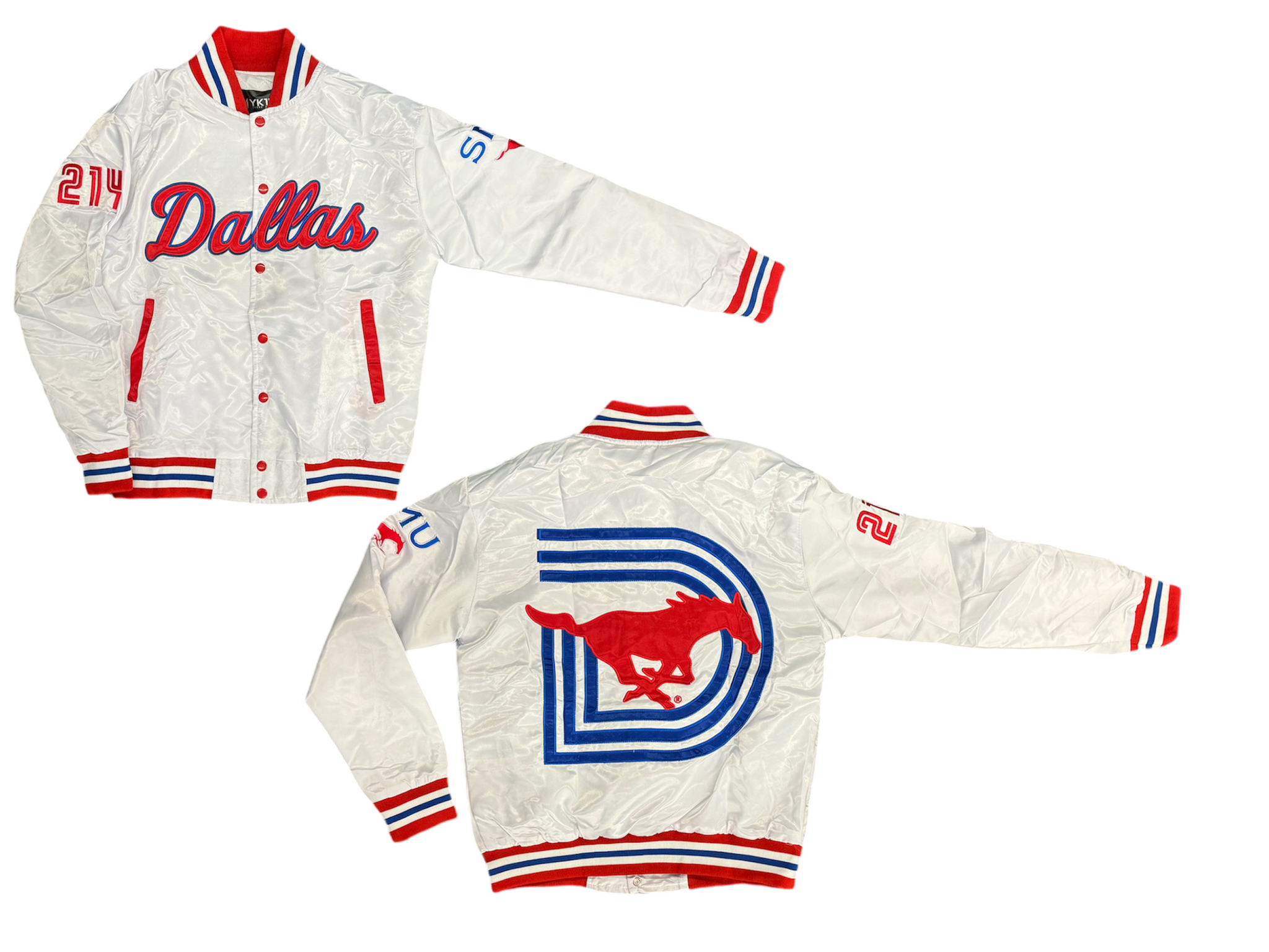 YK1K SMU SATIN VARSITY JACKET WHITE